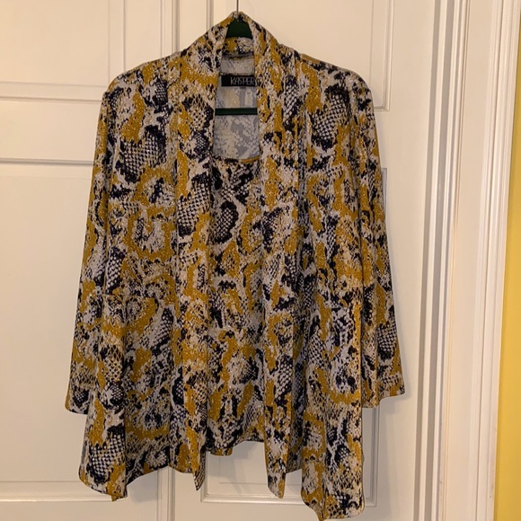 Kasper | Sweaters | Kasper Metallic Gold Yellow Black Cream Cardigan ...